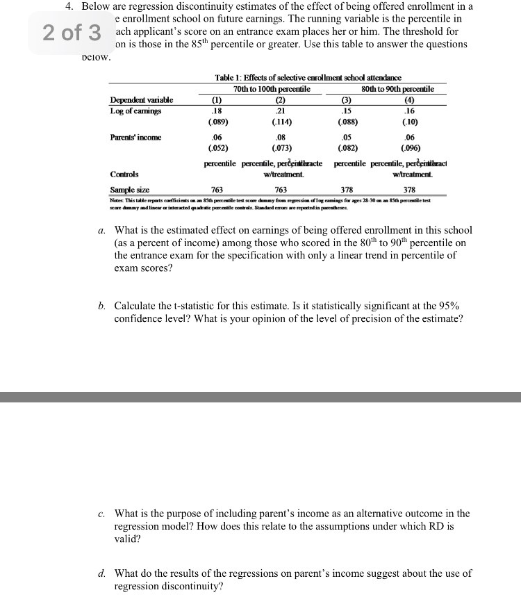 Solved 4 Below Are Regression Discontinuity Estimates Of
