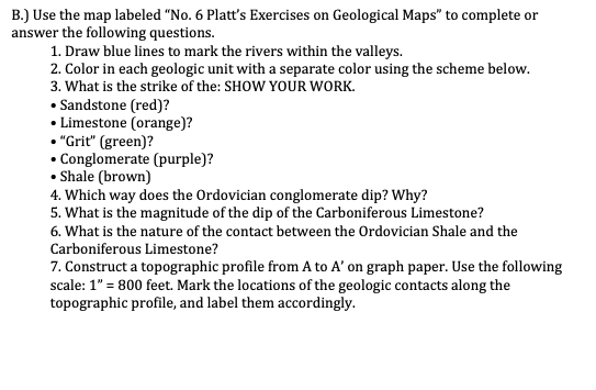 Solved B.) Use the map labeled "No. 6 Platt's Exercises on | Chegg.com