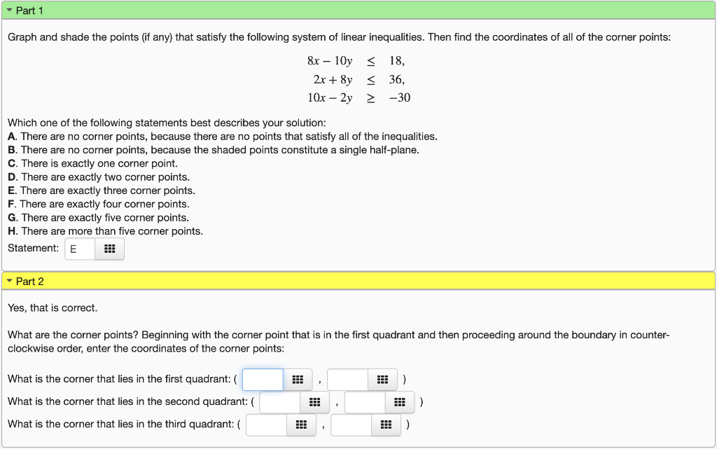 Solved - Part 1 Graph and shade the points (if any) that | Chegg.com