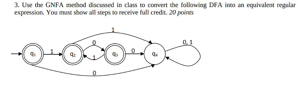 Solved 3. Use the GNFA method discussed in class to convert | Chegg.com