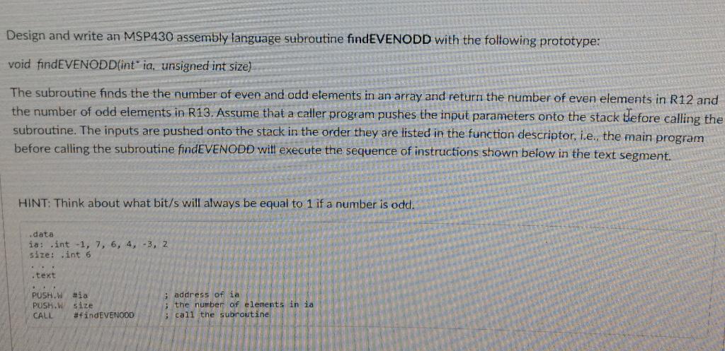Design and write an MSP430 assembly language | Chegg.com