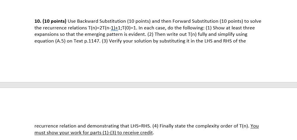 Solved 10. (10 points) Use Backward Substitution (10 points) | Chegg.com