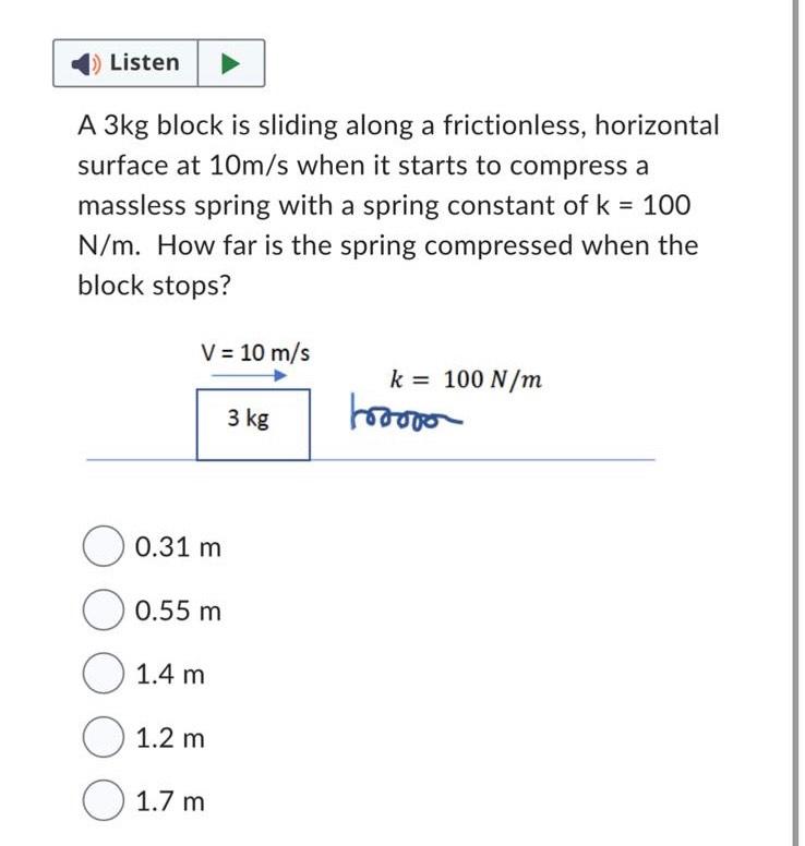 Solved A 3 kg block is sliding along a frictionless, | Chegg.com