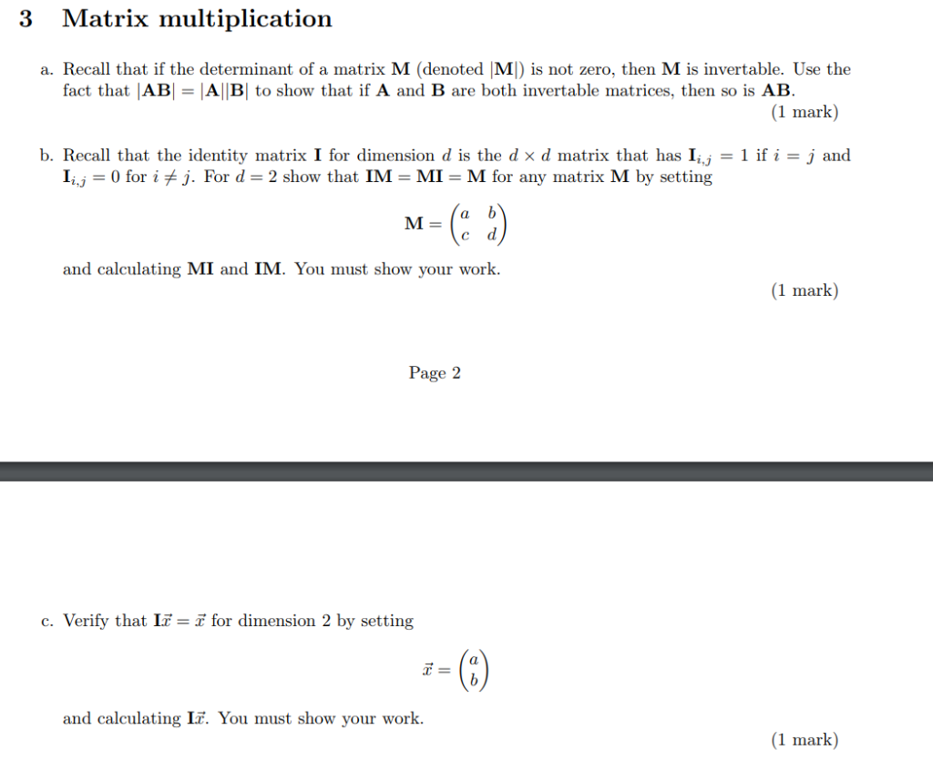 Solved Matrix multiplication 3 a. Recall that if the | Chegg.com