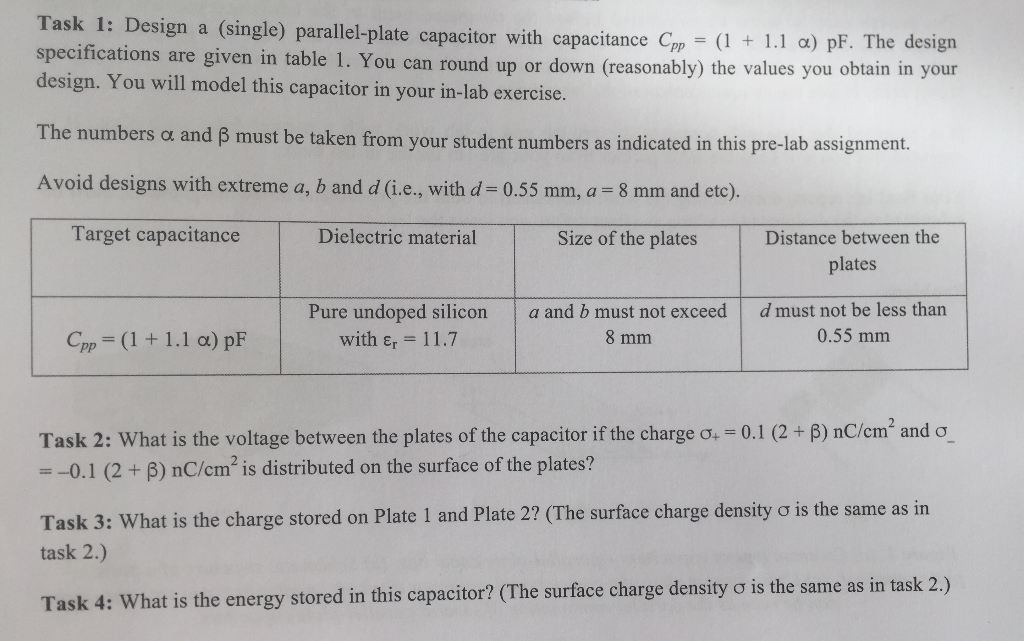 Solved Task 1: Design a (single) parallel-plate capacitor | Chegg.com