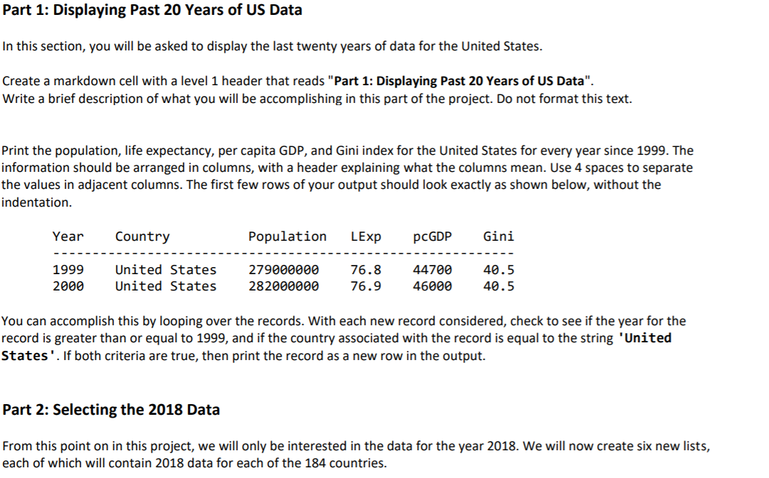 Solved Part 1: Displaying Past 20 Years of US Data In this | Chegg.com
