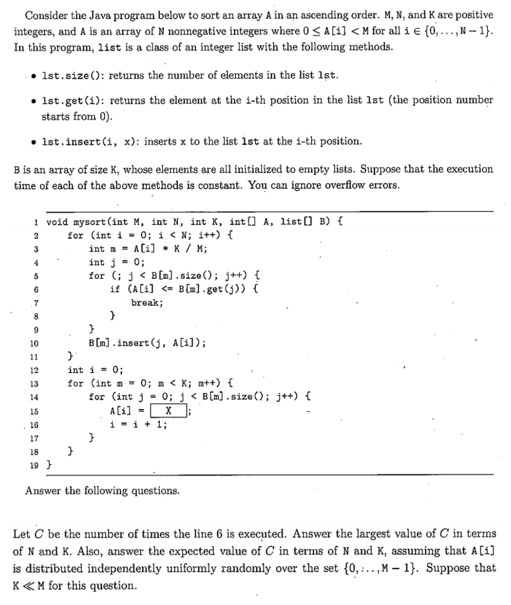 Solved Consider the Java program below to sort an array A in | Chegg.com