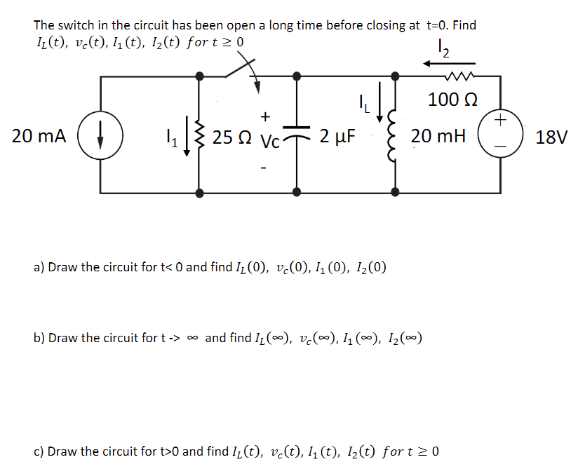 Solved The switch in the circuit has been open a long time | Chegg.com