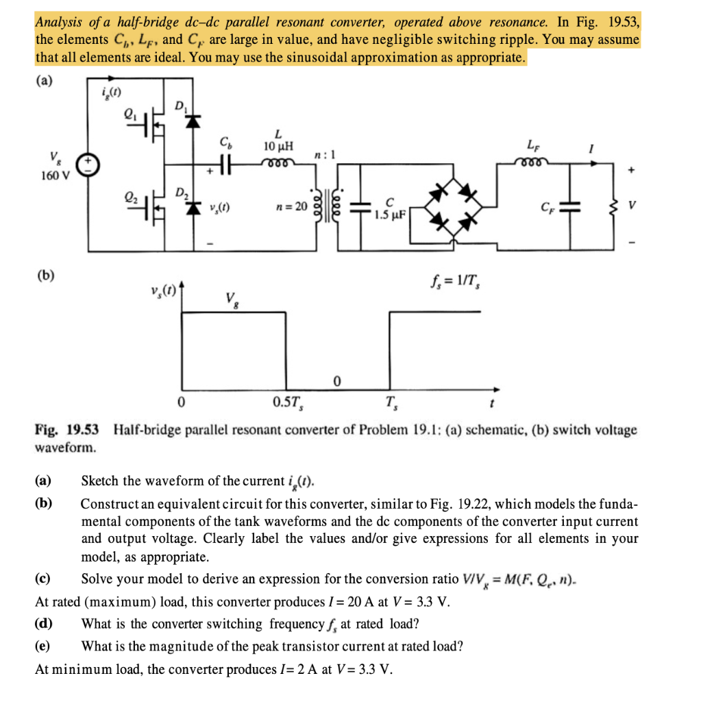 Analysis of a half-bridge dc-dc parallel resonant | Chegg.com