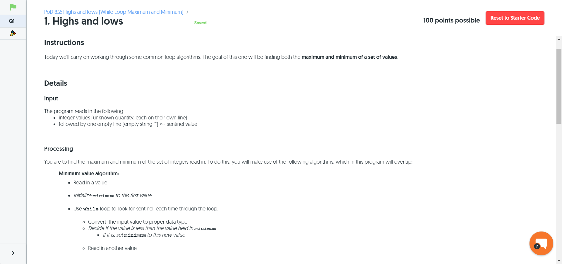 Solved POD 8.2. Highs and lows (While Loop Maximum and | Chegg.com