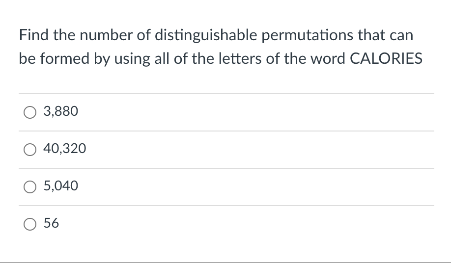 Solved Find the number of distinguishable permutations that | Chegg.com