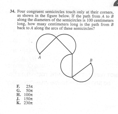 Solved 34. Four congruent semicircles touch only at their | Chegg.com