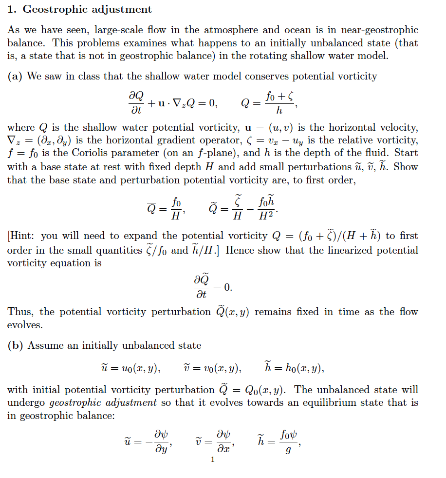 1. Geostrophic adjustment = As we have seen, | Chegg.com