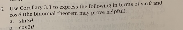 Solved 33. THE o Corollary 3.3 (deMoivre's Theorem). Let n | Chegg.com