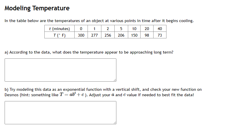 Solved Modeling Temperature In the table below are the | Chegg.com