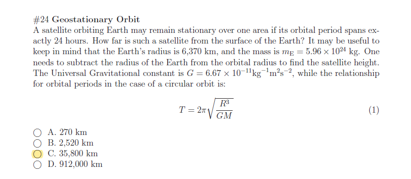 Solved #24 Geostationary Orbit A satellite orbiting Earth | Chegg.com