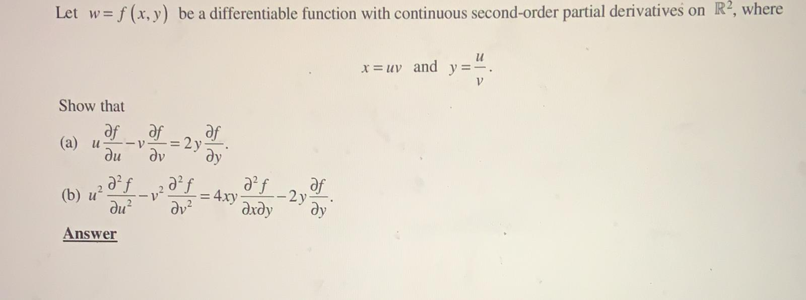 Solved Let w= f (x,y) be a differentiable function with | Chegg.com