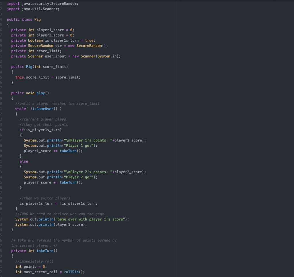 Solved Extend the provided "Game of Pig" code with the | Chegg.com