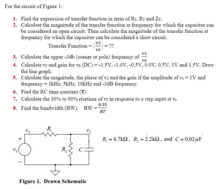 Solved For the circuit of Figure 1 : 1. Find the expression | Chegg.com