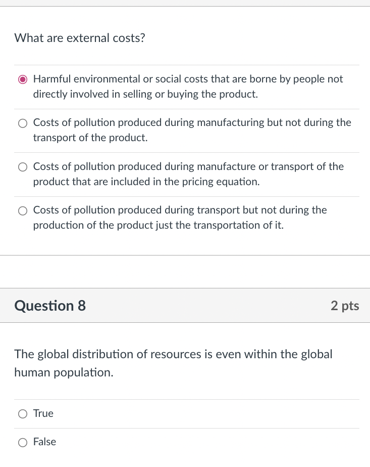 Solved What are external costs? Harmful environmental or | Chegg.com