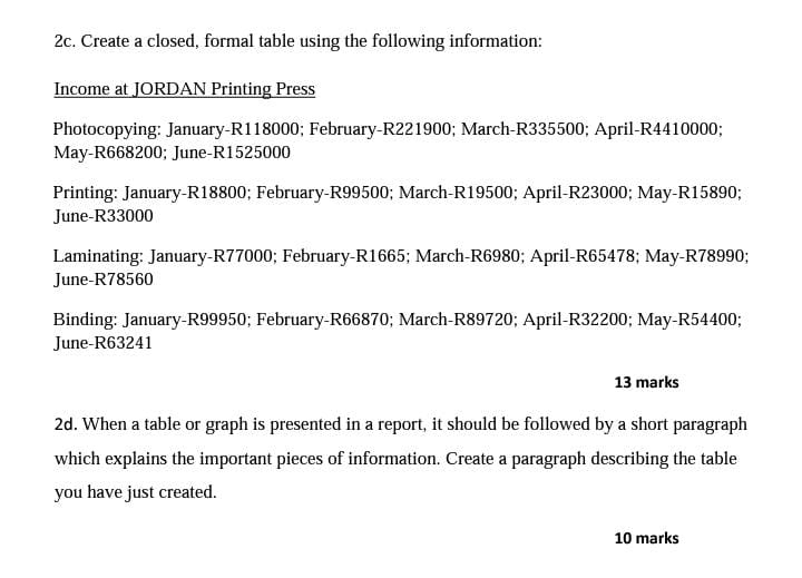 2c. Create a closed, formal table using the following | Chegg.com