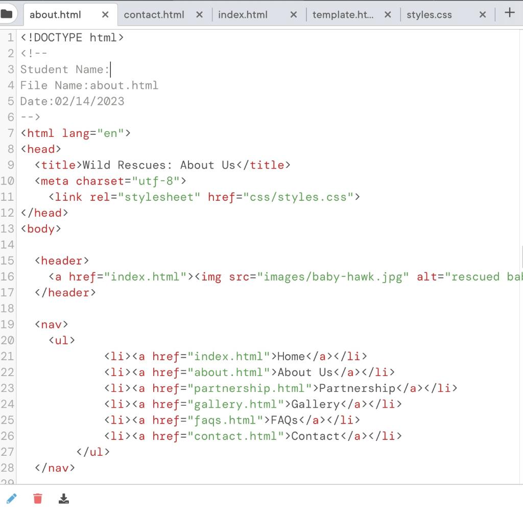 Solved Open the index.html, about.html, contact.html, and | Chegg.com