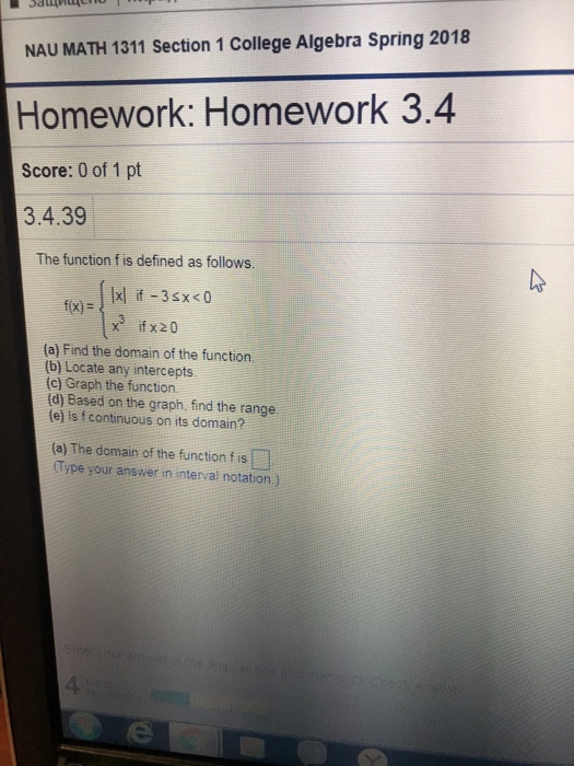 Solved NAU MATH 1311 section 1 College Algebra Spring 2018 | Chegg.com