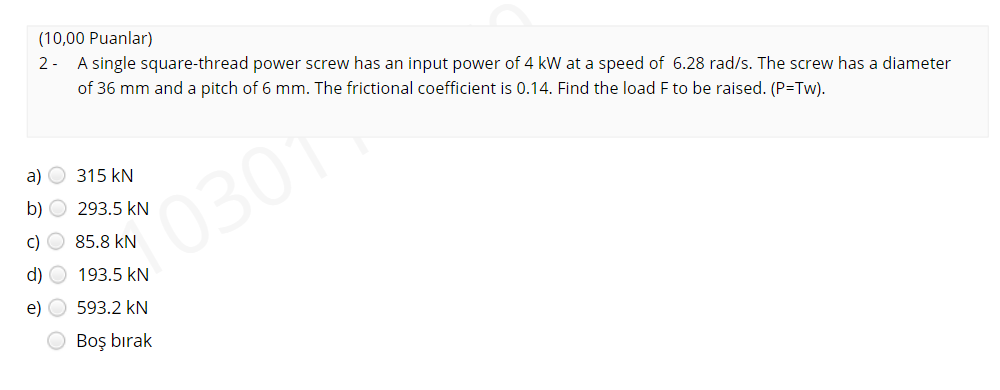 Solved (10,00 Puanlar) 2- A single square-thread power screw | Chegg.com