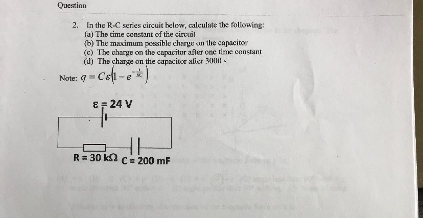 Solved Question 2. In the R-C series circuit below, | Chegg.com