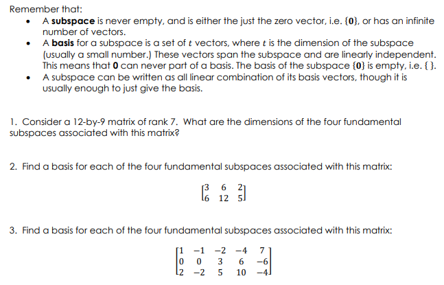 Solved Remember that A subspace is never empty, and is | Chegg.com