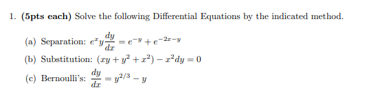 Solved 1. (5pts each) Solve the following Differential | Chegg.com