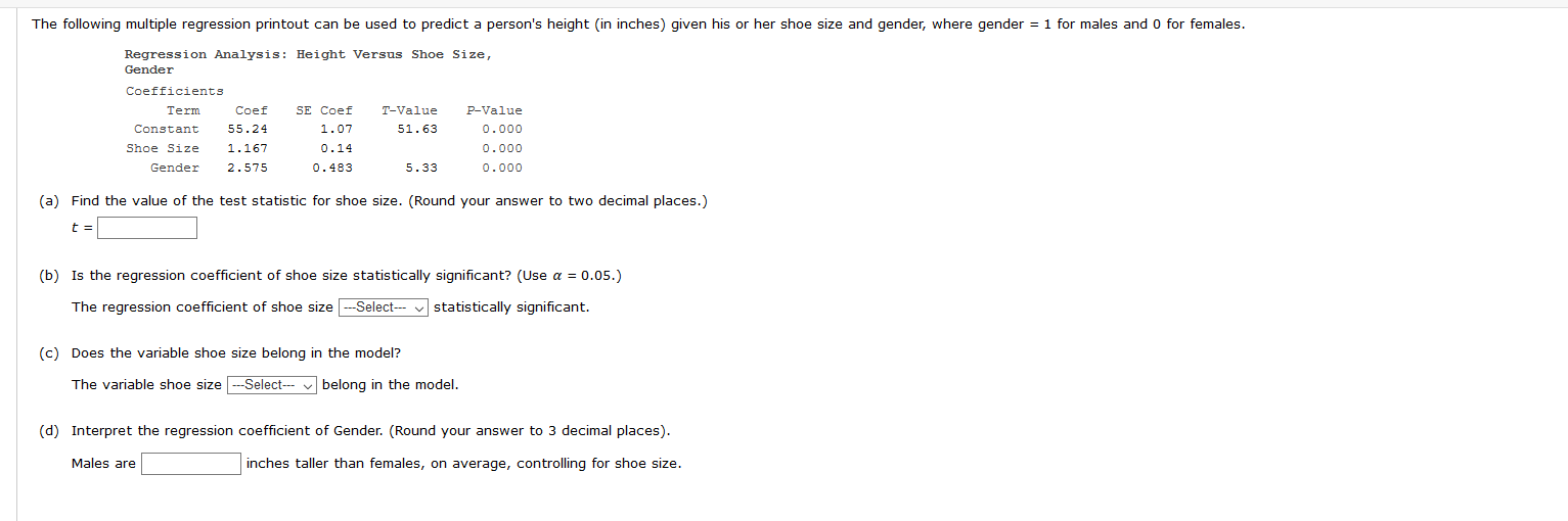 Solved The following multiple regression printout can be | Chegg.com