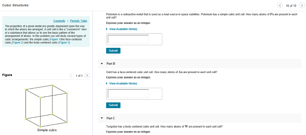 Solved Cubic Structures Polonium is a radioactive | Chegg.com