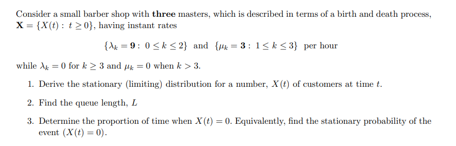 Solved Consider a small barber shop with three masters, | Chegg.com