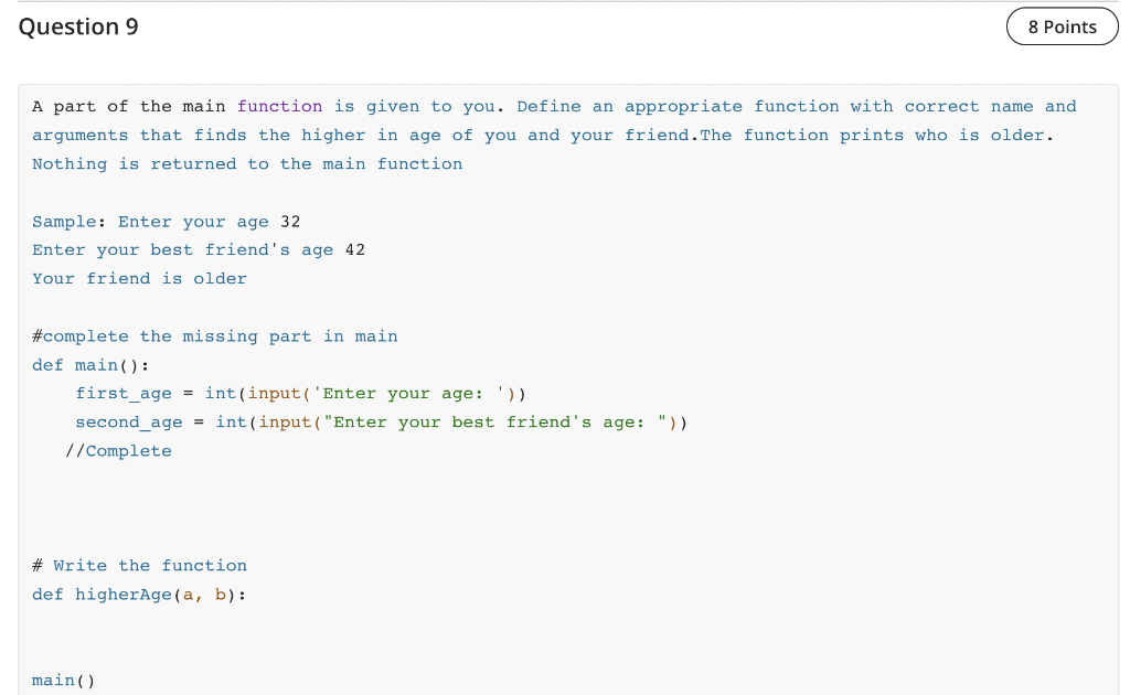 Solved A part of the main function is given to you. Define | Chegg.com