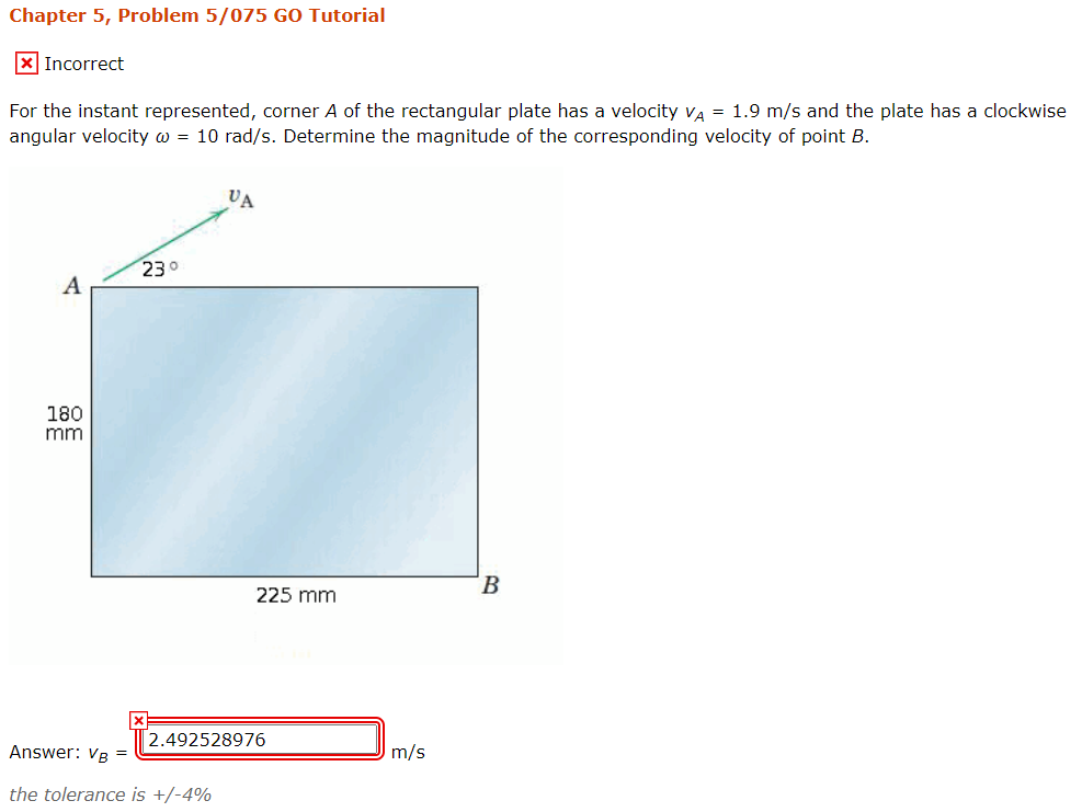 Solved Chapter 5, Problem 5/075 GO Tutorial x Incorrect For | Chegg.com