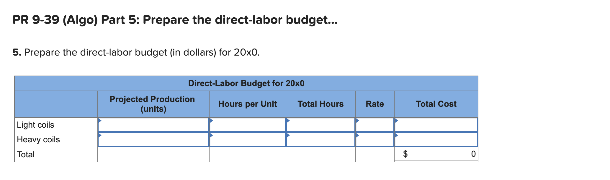 Solved PR 9-39 (Algo) Part 5: Prepare the direct-labor | Chegg.com