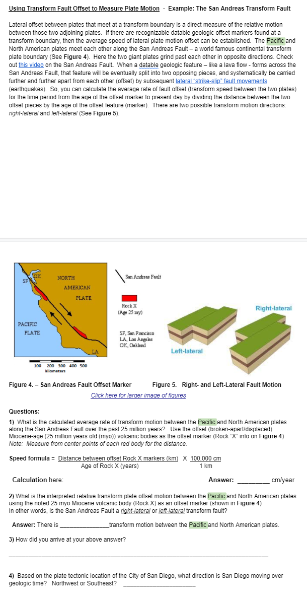 Solved Using Transform Fault Offset to Measure Plate Motion | Chegg.com