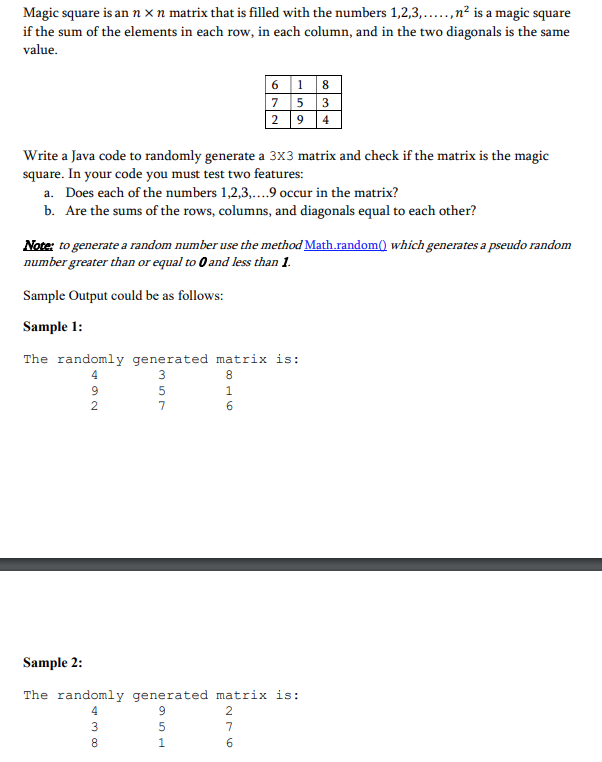Solved Magic square is an n x n matrix that is filled with | Chegg.com