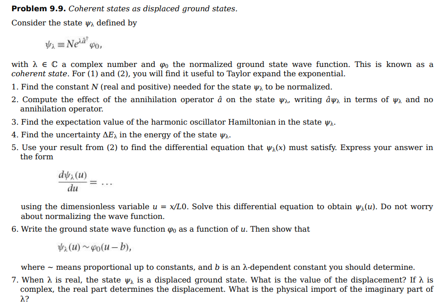 Solved Problem 9.9. ﻿Coherent states as displaced ground | Chegg.com