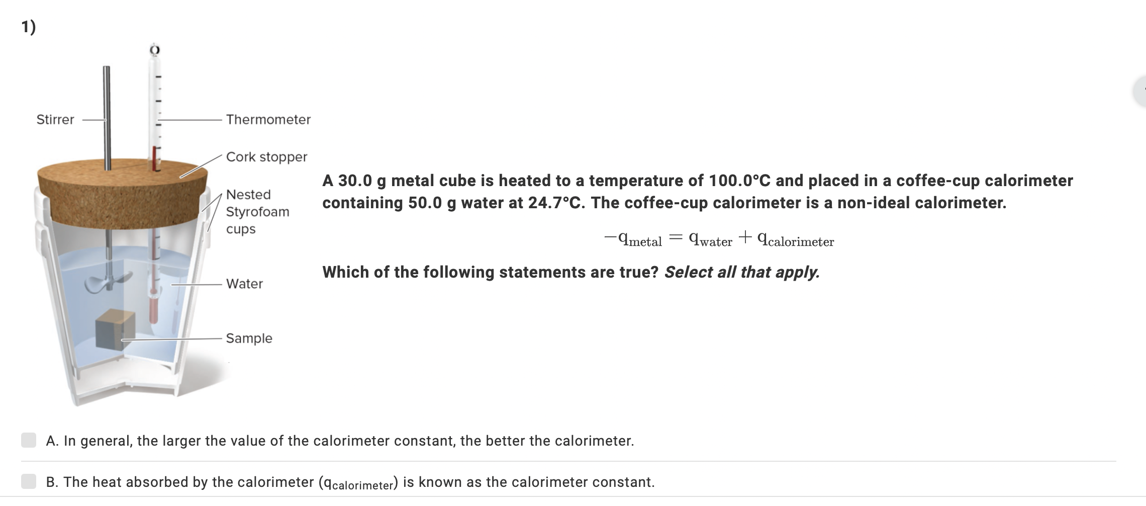 Solved 1) 0 Stirrer Thermometer Cork stopper Nested | Chegg.com