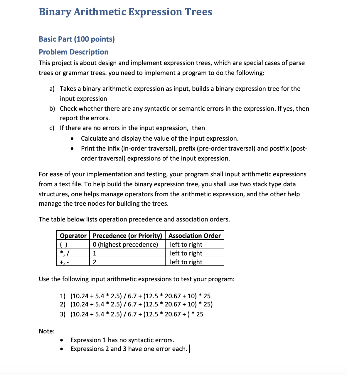 Solved Binary Arithmetic Expression TreesBasic Part (100 | Chegg.com Solved Binary Arithmetic Expression TreesBasic Part (100 | Chegg.com