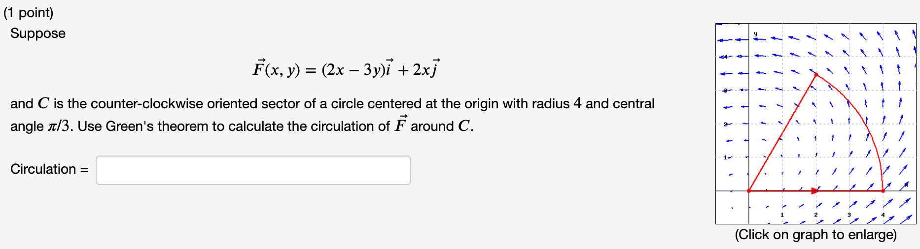 Solved (1 point) Suppose F(x,y)=(2x−3y)i+2xj and C is the | Chegg.com