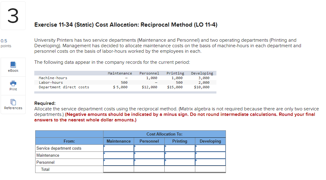 Solved Exercise 11-34 (Static) Cost Allocation: Reciprocal | Chegg.com