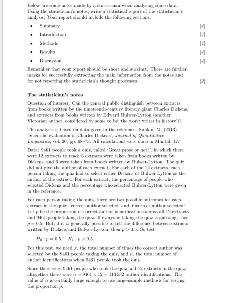 Below are some notes made by a statistician when | Chegg.com