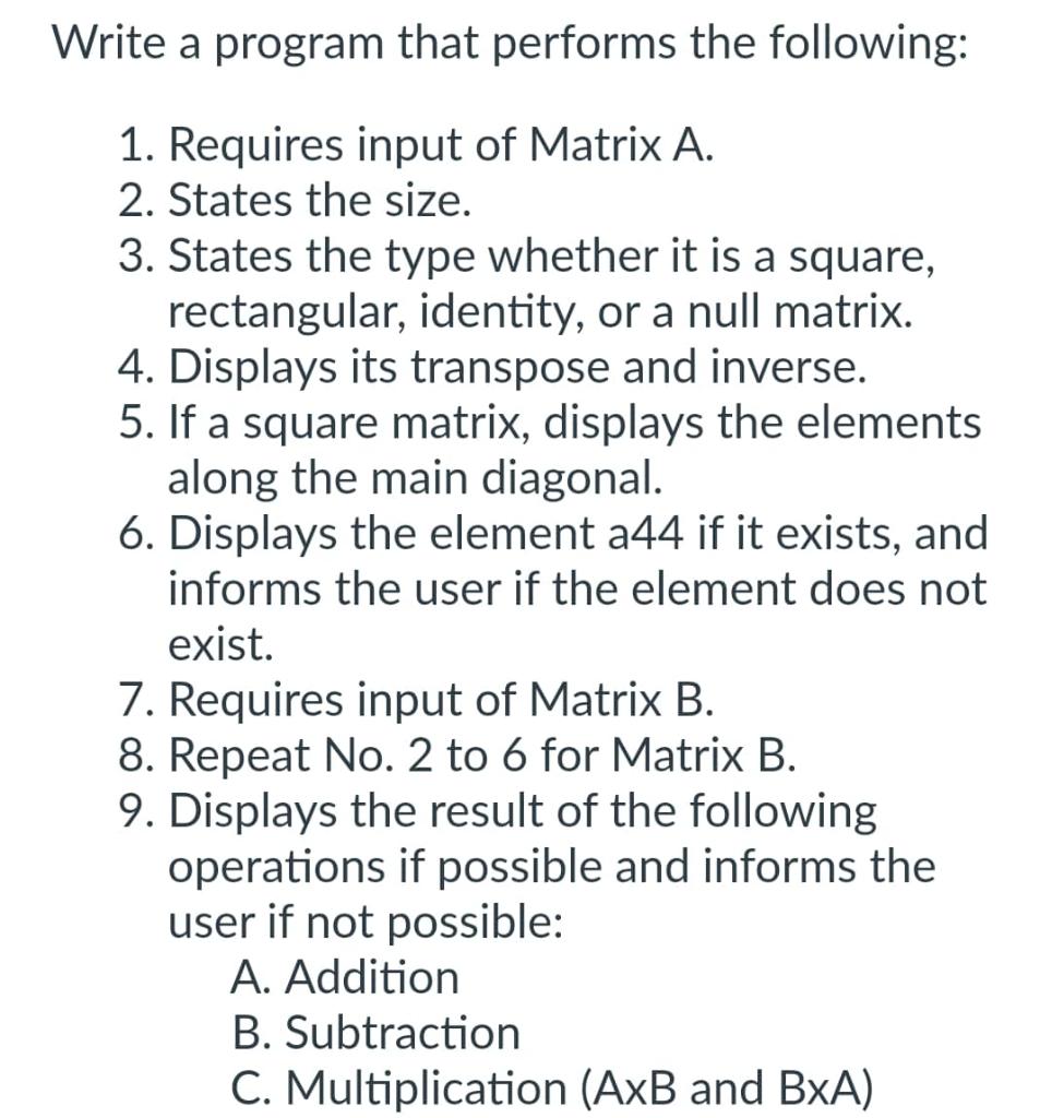 Solved Write a program that performs the following: 1. | Chegg.com