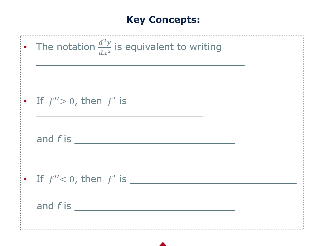 Solved Key Concepts: The notation dx2d2y is equivalent to | Chegg.com