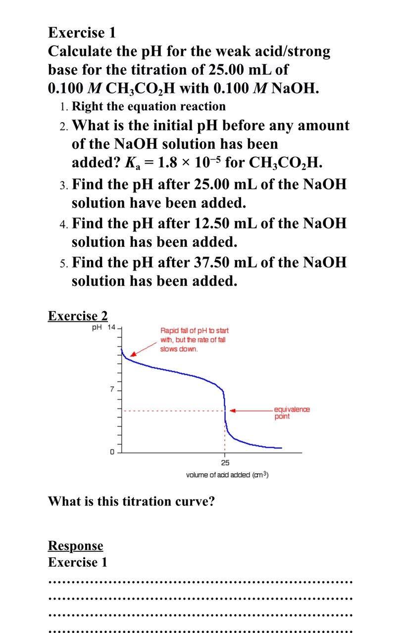 Solved Exercise 1 Calculate the pH for the weak acid/strong | Chegg.com