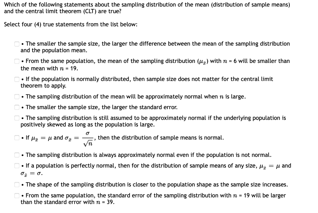 Solved Which of the following statements about the sampling | Chegg.com