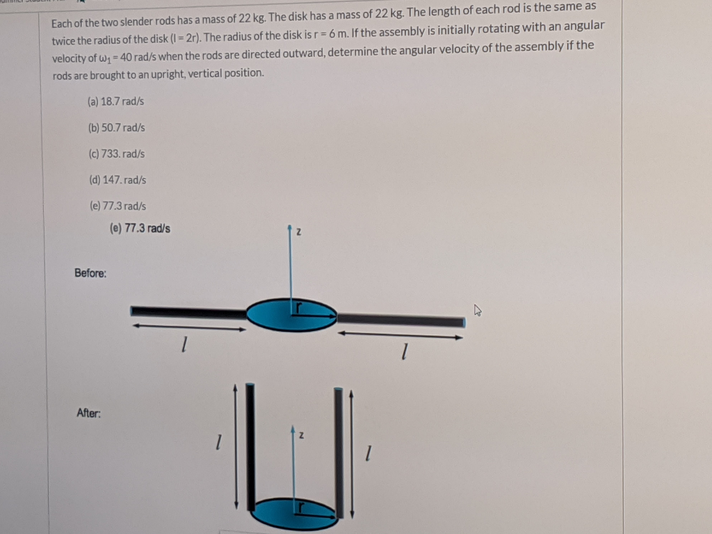 Solved Each of the two slender rods has a mass of 22 kg. The | Chegg.com